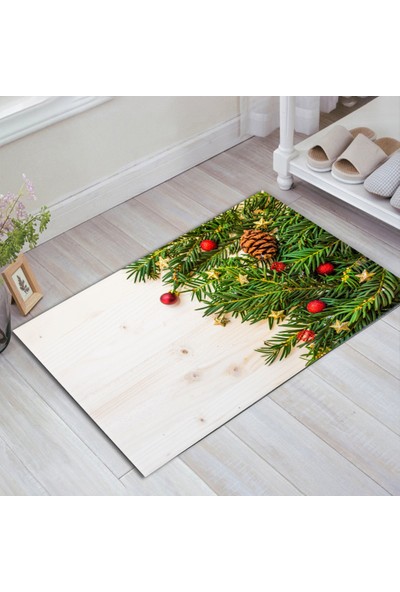 Alcahome Çam Ağacı Yılbaşı Christmas Desen Dekoratif Ev Içi - Kapı Önü Paspası