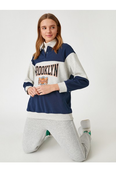 Koton Polo Yaka Baskılı Sweatshirt