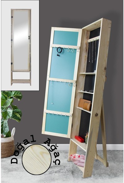 Kara Kalem Ahşap Naturel Ahşap Takı Dolabı