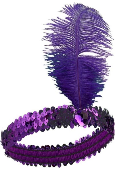 Piyop Mor Renk Tüylü Çarliston Saç Bandı