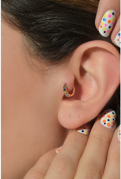 Sacce Scarves & Accessories Çok Renkli Halka Tragus Piercing Helix Kıkırdak Küpesi