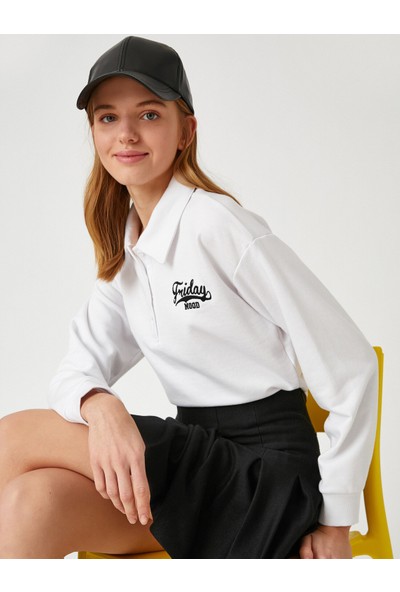 Koton Polo Yaka Baskılı Sweatshirt