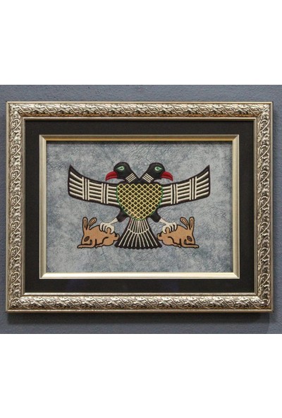 Artül Dekor Hitit Kartalı Nakışlı Kadife Zemin Çerçeveli Tablo
