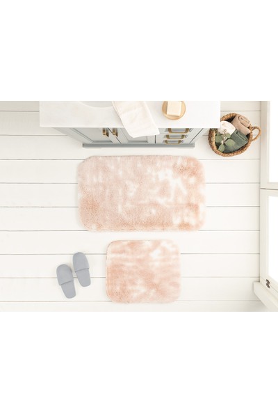 Madame Coco Damien 2'li Banyo Paspası - Beyaz/pudra 50 x 80 cm + 45 x 50 cm