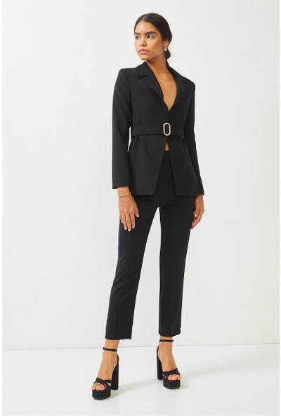 Setre Siyah Kemerli Blazer Ceket Pantolon Takım Setre Siyah Kemerli Blazer Ceket Pantolon Takım