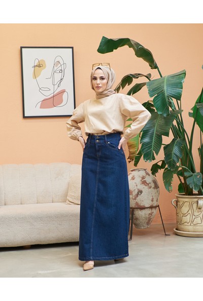 Neways Cep Detaylı Kot Etek Lacivert 2267