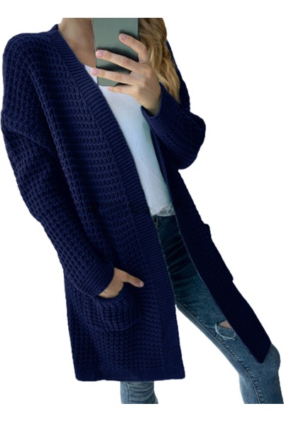 Farfi Moda Hırka Kazak Gevşek Uzun Basit Cepler Açık Ön Kazak Ceket Açık (Yurt Dışından) Farfi Moda Hırka Kazak Gevşek Uzun Basit Cepler Açık Ön Kazak Ceket Açık (Yurt Dışından)