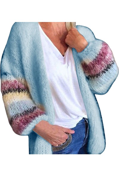 Farfi Chic Bayan Hırka Uzun Kollu Ekleme Triko Fener Kol Gevşek Şerit Örme Coat Çıkmak Için (Yurt Dışından)