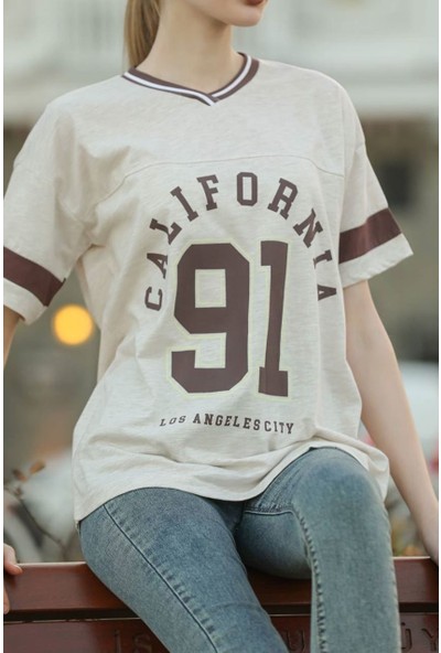 Sue Califonia Baskılı Tişört Bej