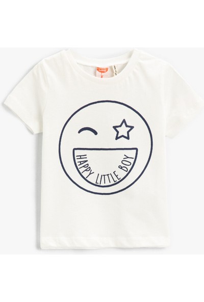 Koton 2Smb10023Tk Ekru Bisiklet Yaka Baskılı Bebek T-Shirt