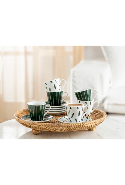 English Home Planet Porselen 12 Parça Kahve Fincan Takımı 80 ml Yeşil