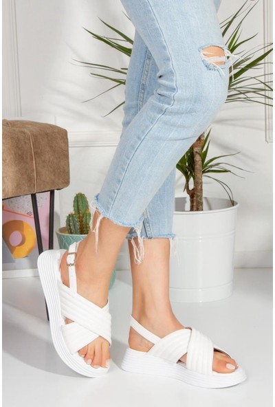 Bpm Mija Beyaz Cilt Sandalet