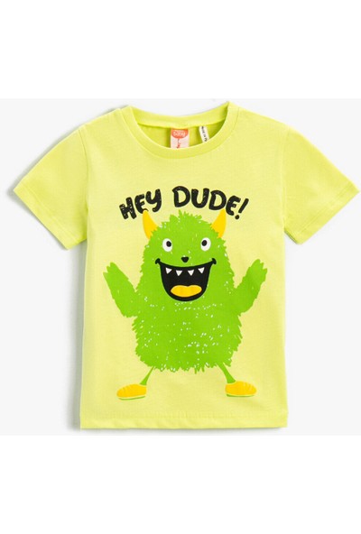 Koton Canavar Baskılı Kısa Kollu Tişört Pamuklu