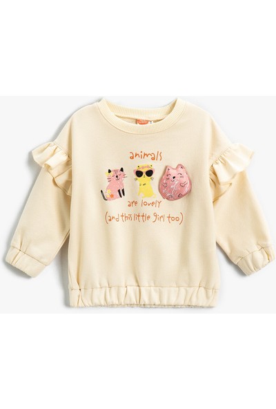 Koton Hayvan Baskılı Fırfırlı Sweatshirt Pamuklu