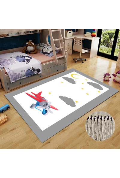 Evokids Uçak Desenli , Püsküllü Çocuk Halısı (100X150) Evokids Uçak Desenli , Püsküllü Çocuk Halısı (100X150)