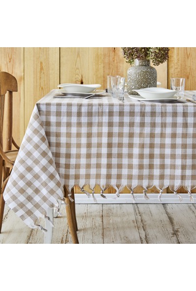 Sarah Anderson Kare Bej Piknik Masa Örtüsü 140X140 cm