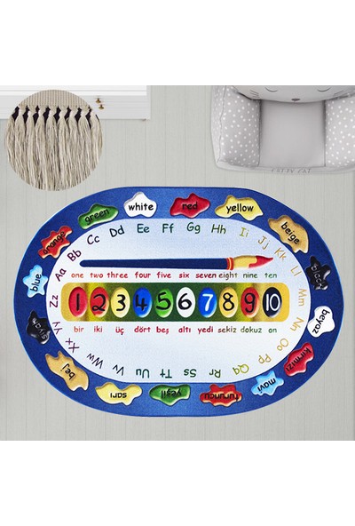 Evokids Ingilizce Renkler , Püsküllü Oval Çocuk Halısı (100X150) Evokids Ingilizce Renkler , Püsküllü Oval Çocuk Halısı (100X150)