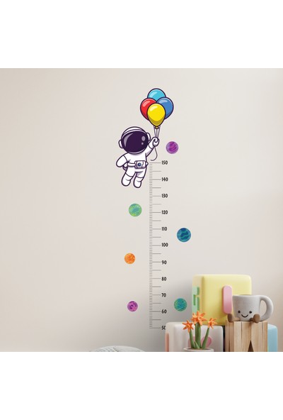 Dizayn All Balonlu Uçan Astronot Boy Ölçer Sticker Etiket Dizayn All Balonlu Uçan Astronot Boy Ölçer Sticker Etiket