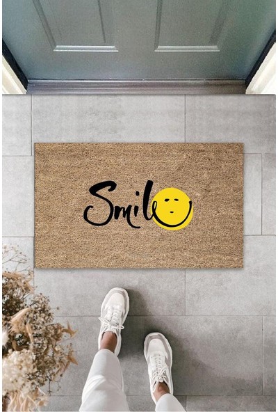 Parla Kahverengi Kapı Önü Paspası Smile Desen PS858