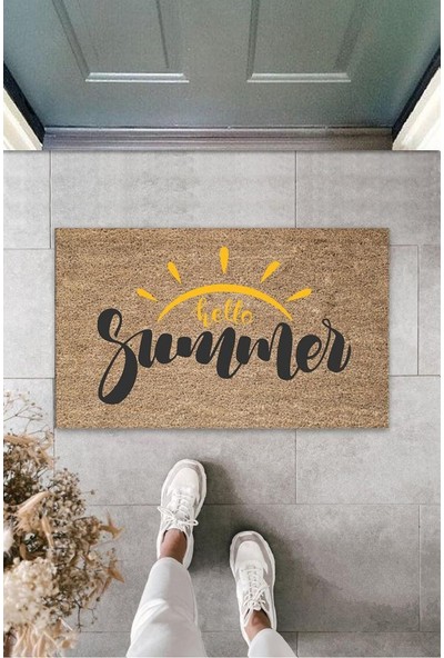 Parla Kahverengi Kapı Önü Paspası Hello Summer Güneş Desen PS897