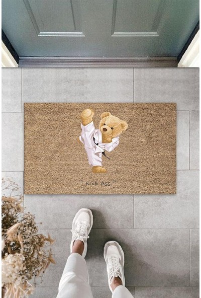 Avm Trendi Bej Kapı Önü Paspası Kick Ayıcık Desen PS926