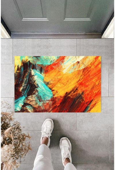 Avm Trendi Dekoratif Dijital Modern Çizim Turuncu Kapı Paspası Dış Mekan Paspas PS1008