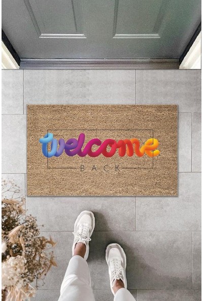 Avm Trendi Dijital Baskı Kahverengi Karışık Renkli Welcome Dekoratif Kapı Paspası PS1327