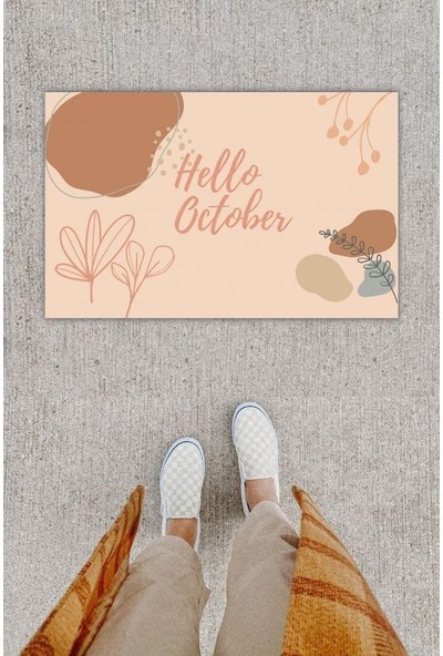 Parla Dijital Baskı Dekoratif Hello October Pudra Kapı Önü Paspası PS1213