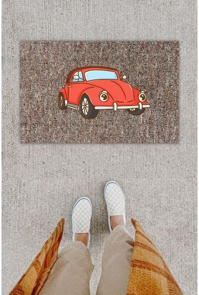 Parla Dijital Baskı Dekoratif Vosvos Kırmızı Kapı Önü Paspası PS1243