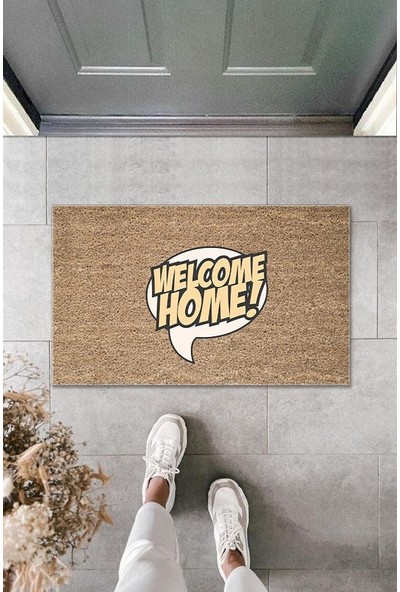 Avm Trendi Dijital Baskı Kahverengi Konuşma Balonu Içinde Welcome Home Dekoratif Kapı Paspası PS1286