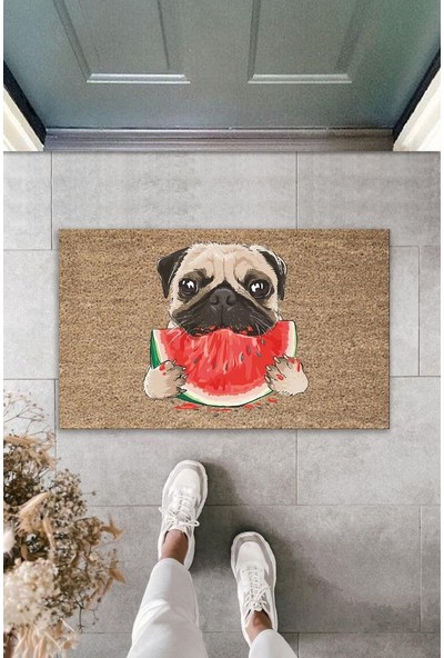 Parla Dijital Baskı Kahverengi Dilim Karpuz Yiyen Köpek Dekoratif Kapı Paspası PS1288 Parla Dijital Baskı Kahverengi Dilim Karpuz Yiyen Köpek Dekoratif Kapı Paspası PS1288