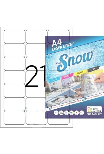 Snow Barkod Deposu A4 Lazer Etiket 63.5X38.1
