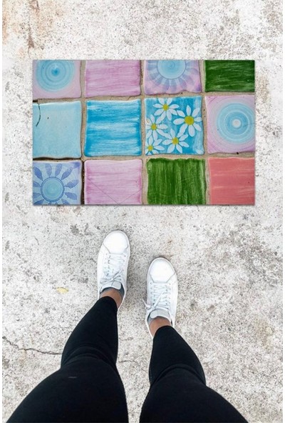 Avm Trendi Dijital Baskı Çok Renkli Karo Taş Desen Kapı Önü Paspası PS1380 Avm Trendi Dijital Baskı Çok Renkli Karo Taş Desen Kapı Önü Paspası PS1380