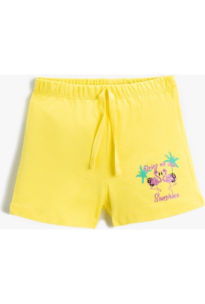 Koton Flamingo Baskılı Şort Pamuklu Beli Bağcıklı