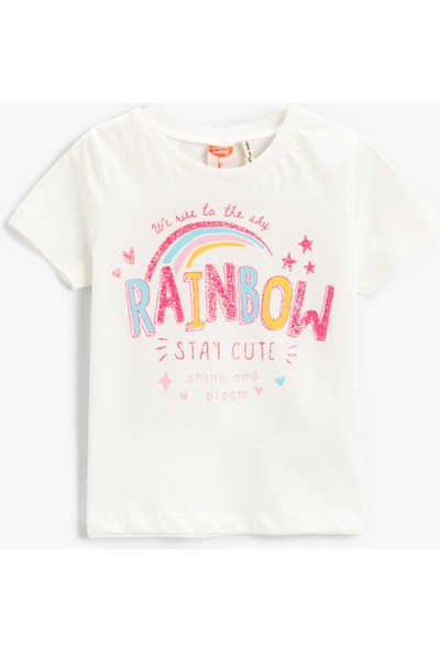 Koton Gökkuşağı Baskılı Kısa Kollu Tişört Pamuklu