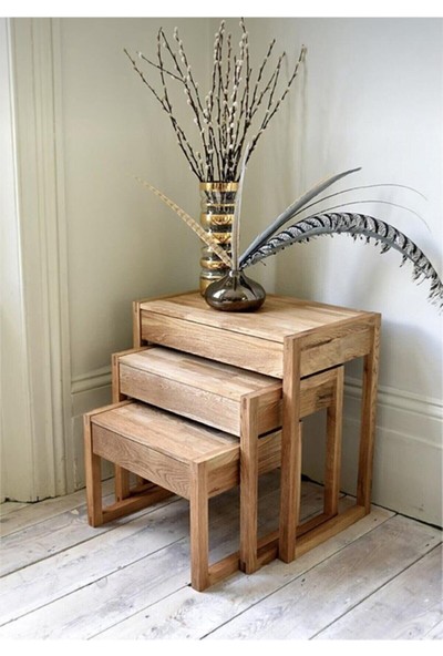 Kara Kalem Ahşap Ahşap Dekoratif Zigon Sehpa