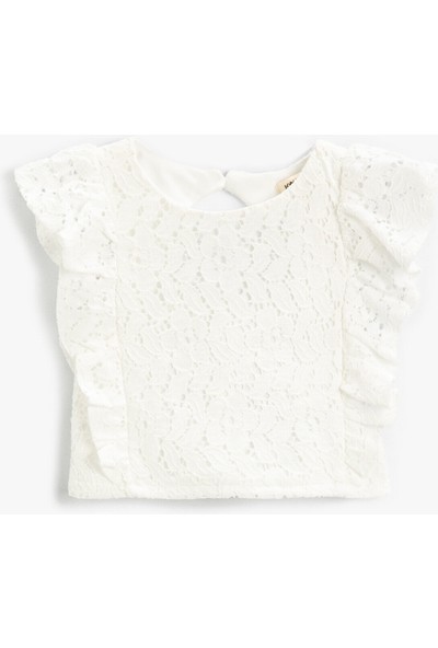 Koton Dantelli Kısa Kollu Bluz Pamuklu Fırfırlı Koton Dantelli Kısa Kollu Bluz Pamuklu Fırfırlı