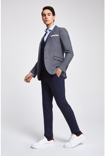 Tween Twn Slim Fit Lacivert Armürlü Kombinli Takım Elbise