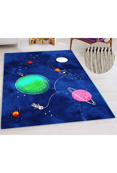 Evokids Uzay Desenli , Püsküllü Çocuk Halısı (120X180) Evokids Uzay Desenli , Püsküllü Çocuk Halısı (120X180)