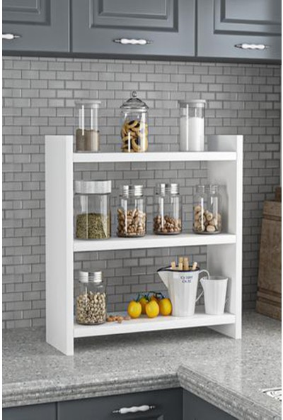 Else Halı Beyaz Renk 3 Katlı Modern Ahşap Mdf Tezgah Üstü Mutfak Baharatlık Rafı Else Halı Beyaz Renk 3 Katlı Modern Ahşap Mdf Tezgah Üstü Mutfak Baharatlık Rafı