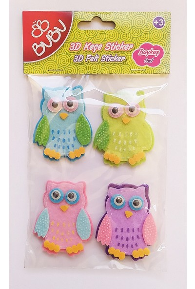 Bubu 3D Keçe Sticker Baykuşlar 4'lü Set Bubu 3D Keçe Sticker Baykuşlar 4'lü Set