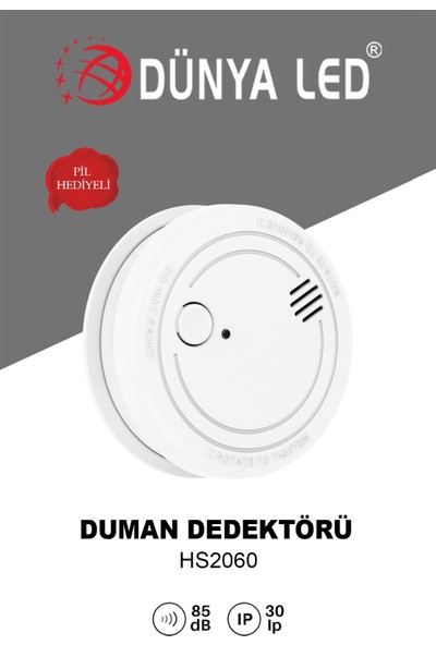 Dünya Led HS2060 Duman Dedektörü Alarm Ses Şiddeti 85 Desibel