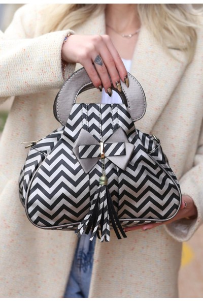 Günkar Gri Cilt Siyah Detaylı Çanta