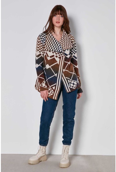 Vitrin Geometrik Desen Şal Yaka Triko Hırka