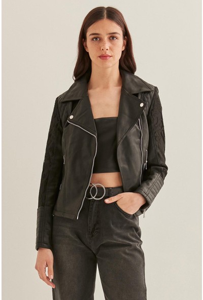 Vitrin Dantel Garnili Suni Deri Ceket