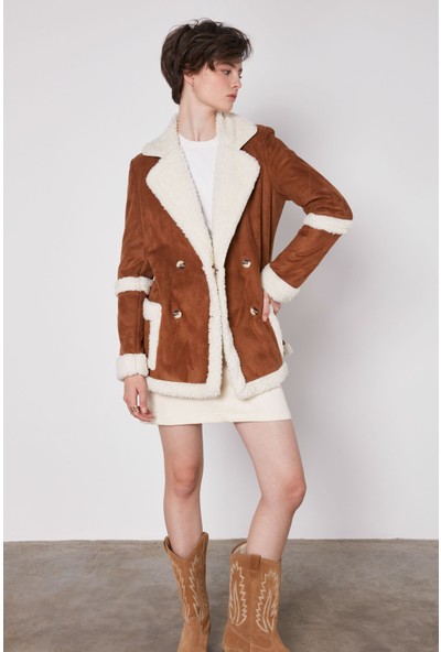 Vitrin Suni Kürk Süet Kruvaze Ceket