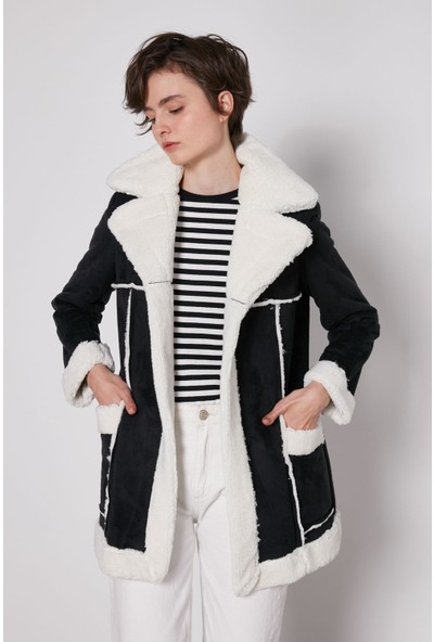 Vitrin Suni Kürk Süet Uzun Ceket