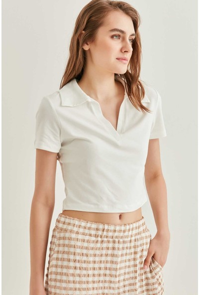 Vitrin Polo Yaka Pamuk Crop Tshirt