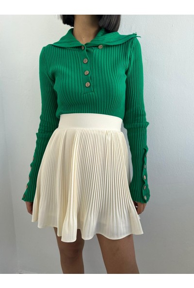 Seda Yalçın Atelier Krem Piliseli Mini Etek