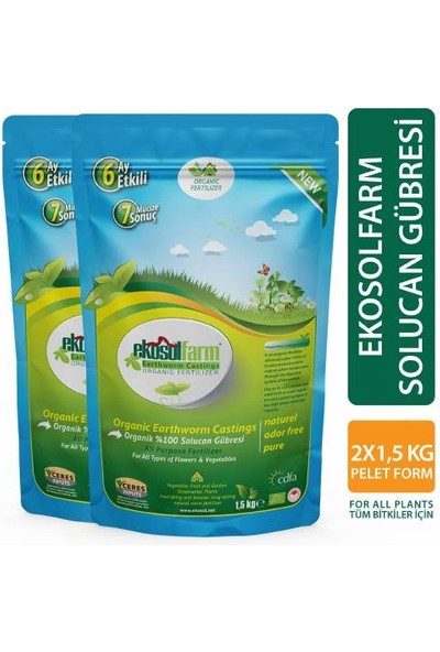 Ekosolfarm Organik Solucan Gübresi 2x1,5 Kg. Pelet Form Organik Gübre Toplam 3 kg